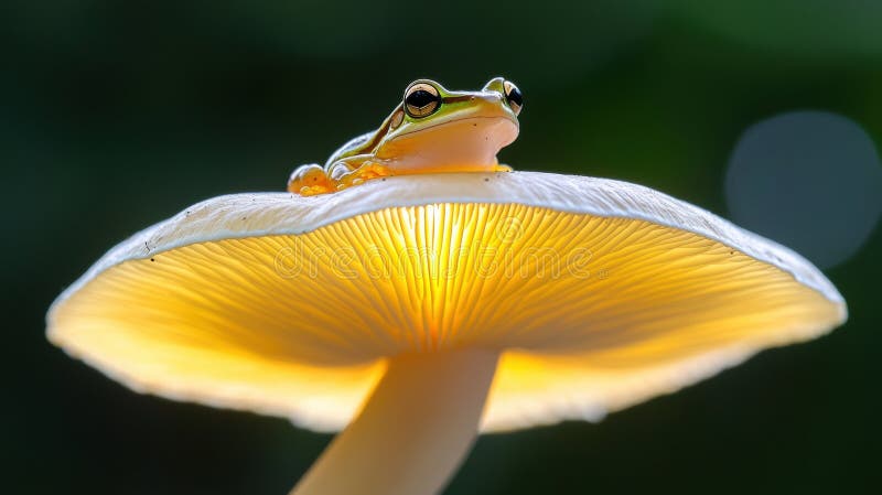 A Frog Resting on a Mushroom Stock Image - Image of side, green: 385161745