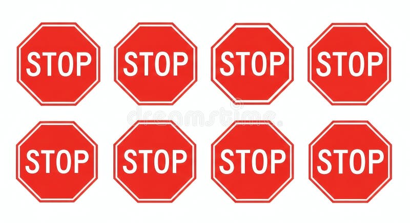 Collection of Red Stop Signs on White Background Stock Illustration ...