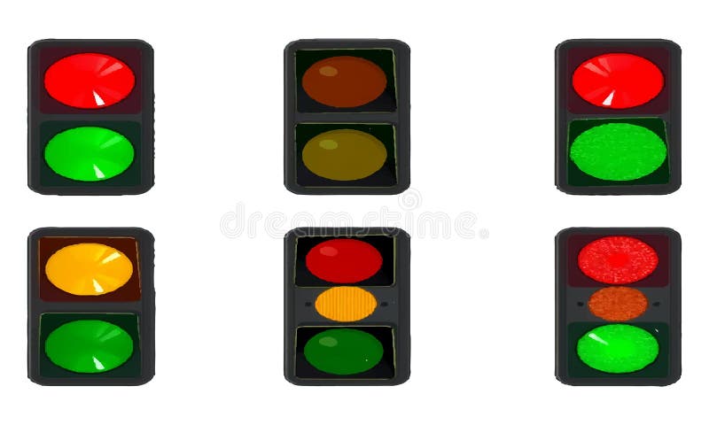 Six Traffic Signals in a Grid Pattern, Each with a Black Rectangular ...