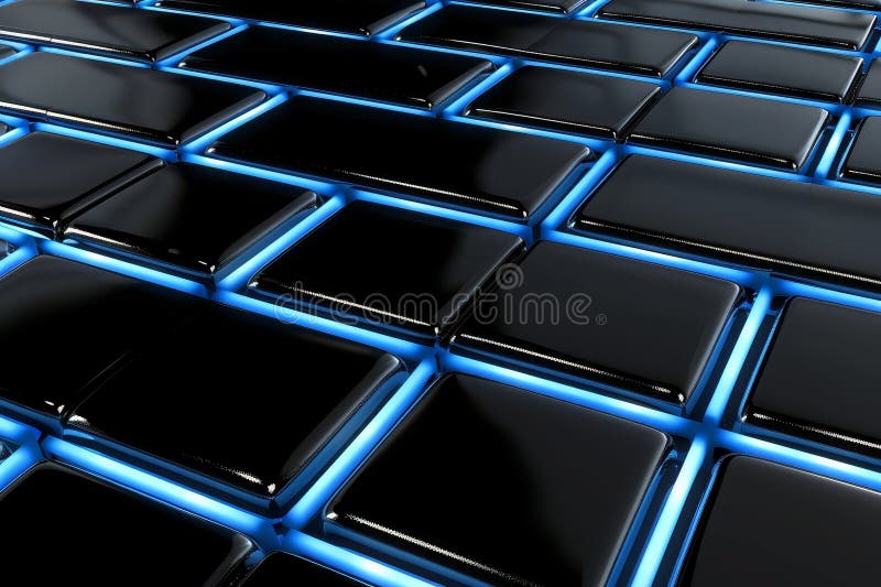 Sleek Black Tiles with Blue LED Backlighting Create a Futuristic Design ...