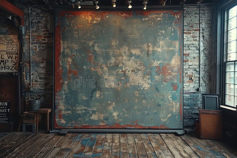 Gritty Grunge Studio with Brick Wall and Paper Backdrop Stock ...