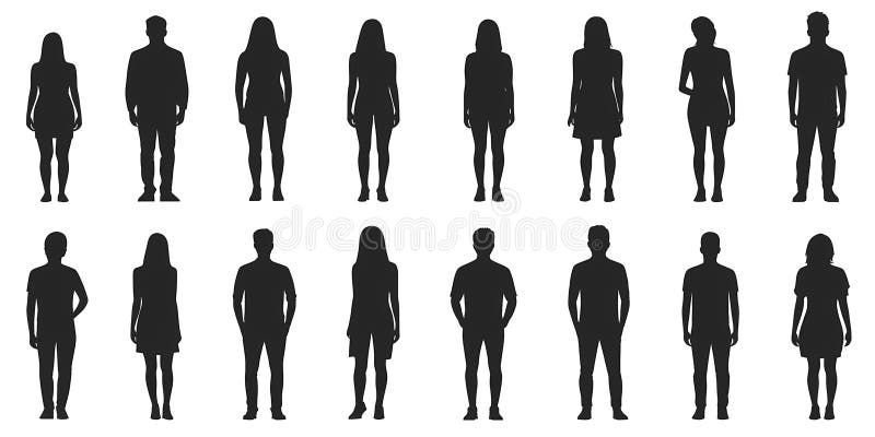 Silhouette Figures Standing Straight Facing Front View Full Body Posing ...