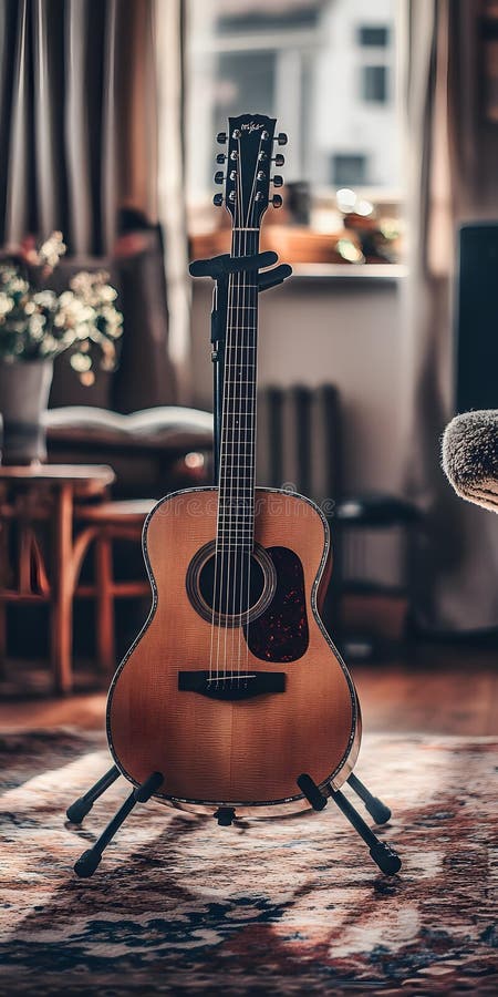 Guitar in Room with Window stock illustration. Illustration of speaker ...