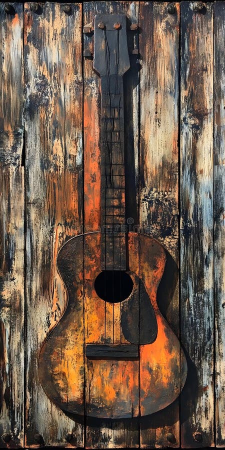 Weathered Guitar Against Rustic Background Stock Illustration ...