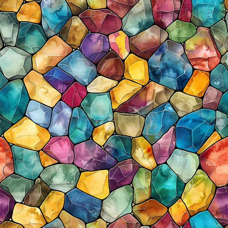 Hand Drawn Tumbled Gemstones in a Repeating Pattern Stock Illustration ...