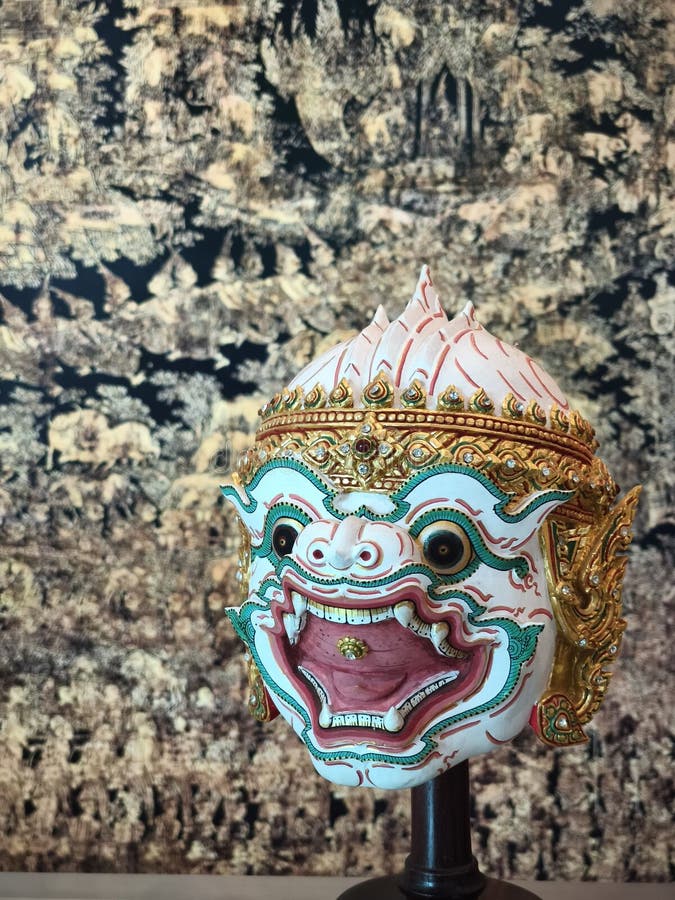 Hanuman Khon Mask – Traditional Thai Classical Dance Headgear with Gold ...