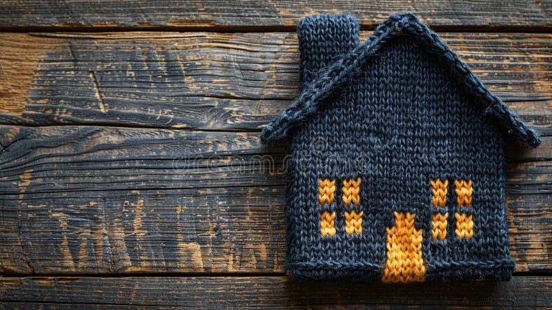 Handcrafted Knit House on Rustic Wooden Background Cozy Concept Stock ...