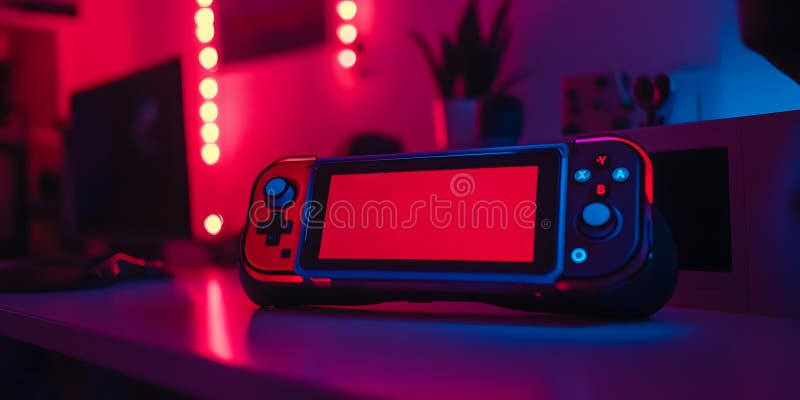 Handheld Gaming Console with Red Hue Display Stock Illustration ...