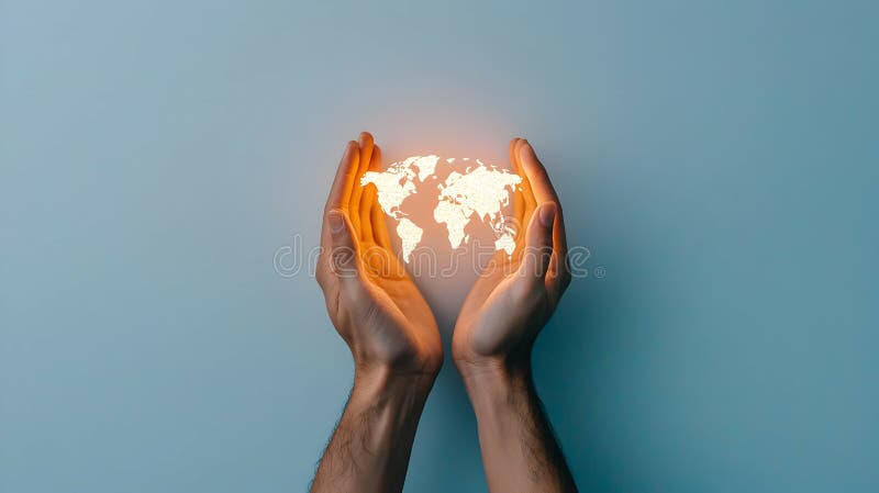 Hands Cradling Glowing World Map Symbolizing Global Awareness and Care ...