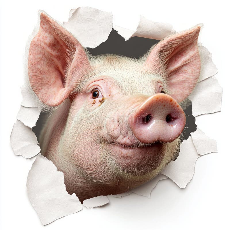 A Cheerful Pig Breaking through a Wall, Showcasing a Playful and ...