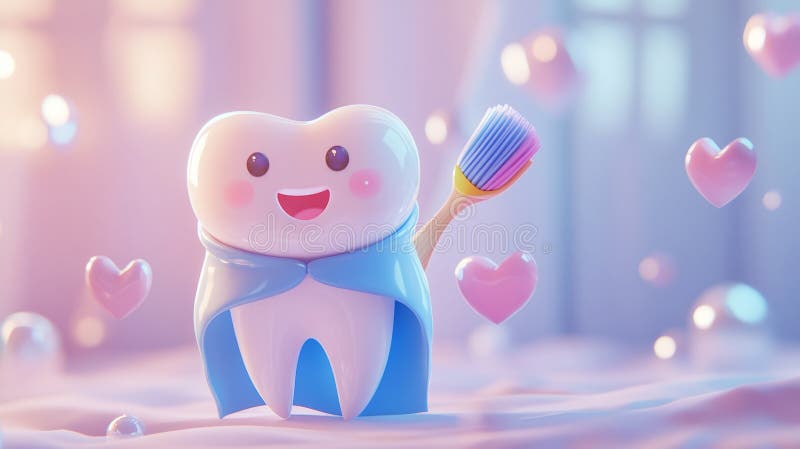 The Image Features Happy Tooth Brushing on a Blue Background Surrounded ...