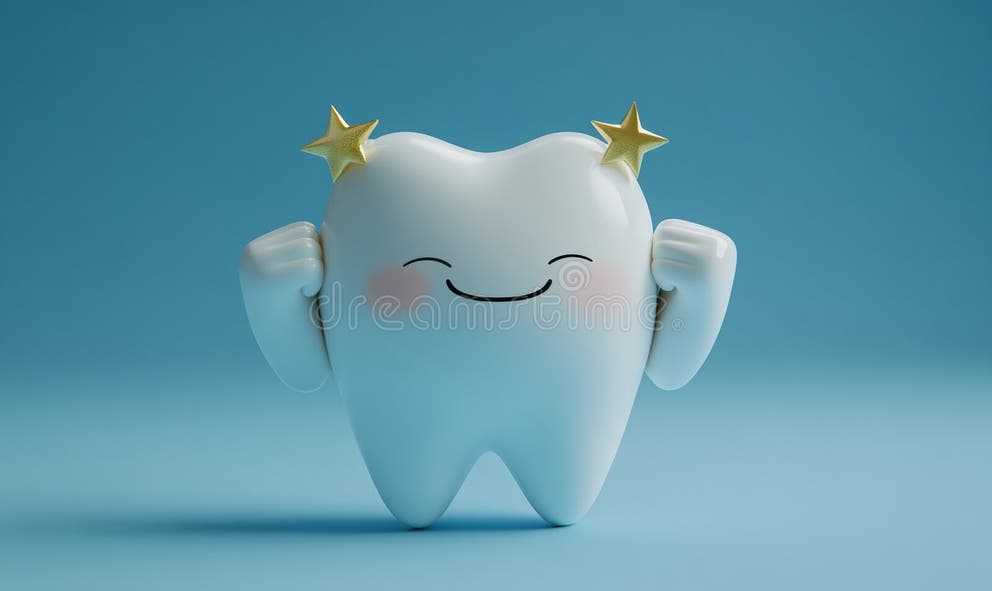 The Image Features a Healthy and Robust White Cartoon Tooth with a ...