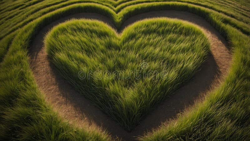 Heart-shaped Green Grass Art on Lush Lawn with Sunlight Creating Soft ...