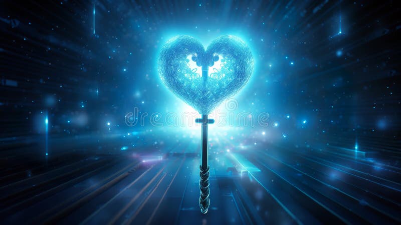 This Image Features a Heart-shaped Key Glowing with a Blue Light. Stock ...