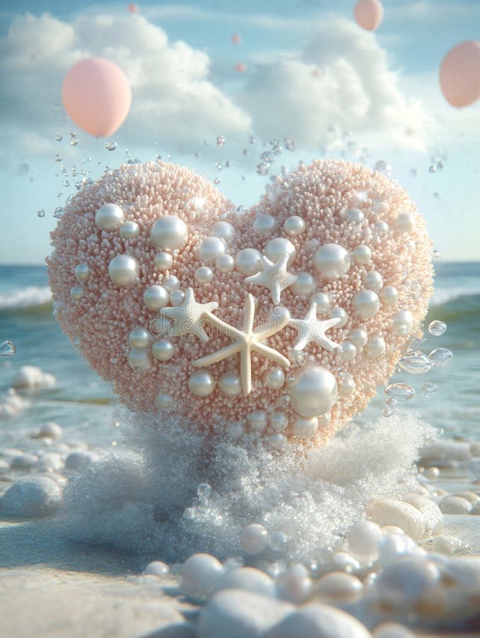 The Image Features a Heart-shaped Pool, Starfish, a Beach, a Sunset ...