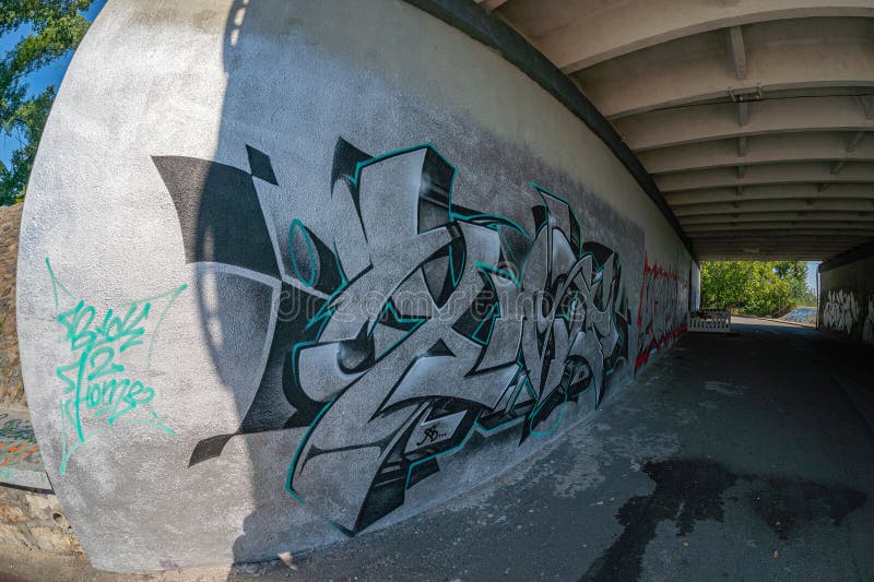 Image Features Heavily Graffitied Concrete Underpass, Showcasing a Mix ...