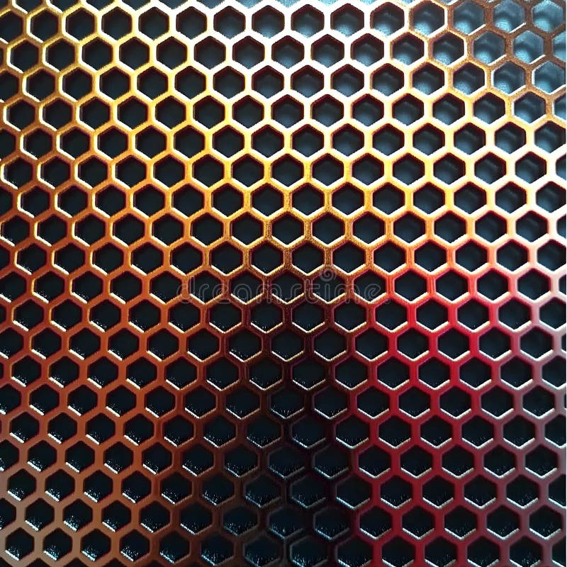 The Image Features a Hexagonal Metal Mesh with a Gradient of Gold, Red ...