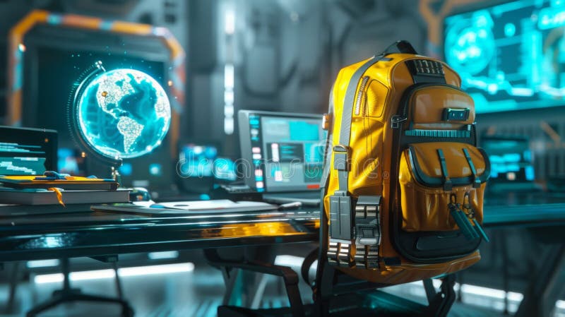 High-Tech Backpack in a Futuristic Office Environment, Generative AI ...