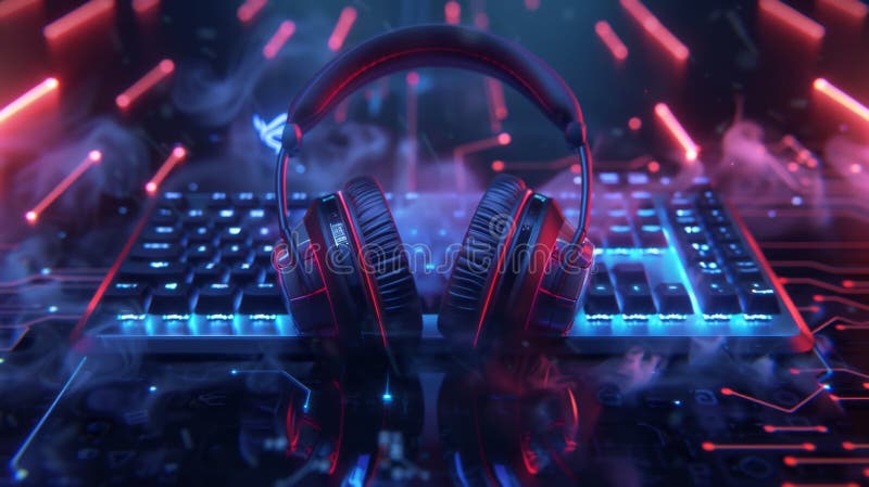 High-Tech Gaming Headset on Keyboard, Generative AI Stock Image - Image ...