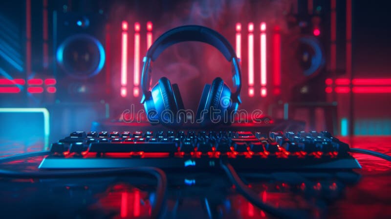 Gaming Setup with RGB Keyboard and Headset, Generative AI Stock Image ...