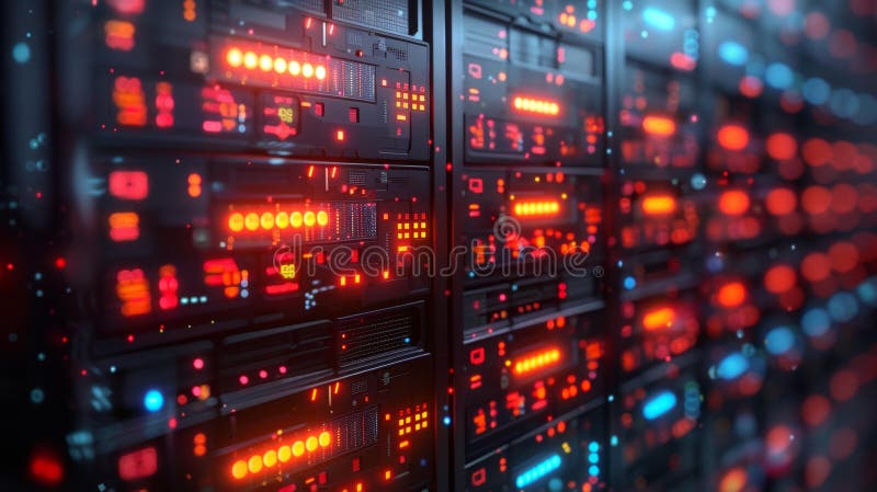 High-tech Server Room with Glowing Lights - Generative AI Stock ...