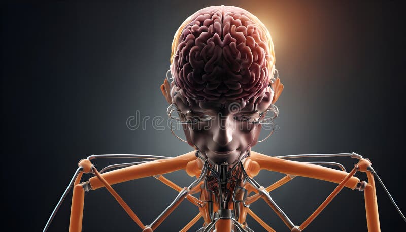 Futuristic Humanoid Robot with Exposed Brain and Intricate Wiring Stock ...