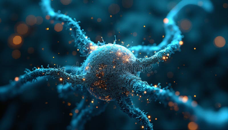 Glowing Neuron with Sparkling Lights Stock Illustration - Illustration ...