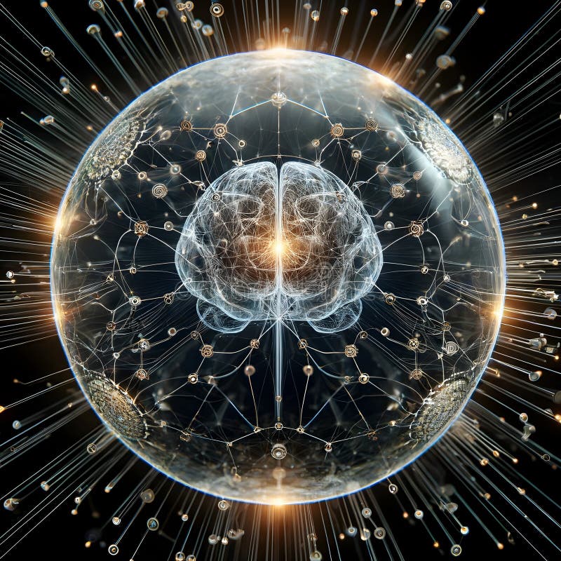 Neural Network in Glowing Sphere with Interconnected Nodes Stock Image ...