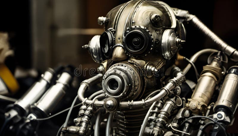 Intricate Steampunk Robot Head with Detailed Metallic Components Stock ...
