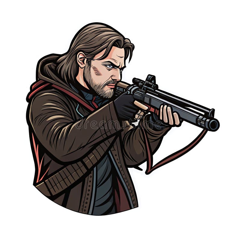 Intense Marksman with Rifle in Detailed Vector Illustration on ...