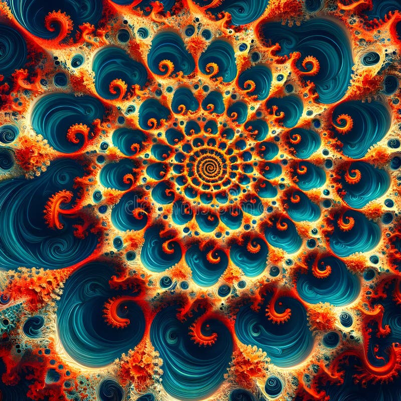 Spiraling Abyss of Fractal Flames in Oceanic Hues Stock Illustration ...