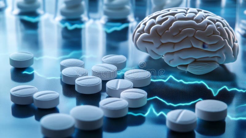 Brain and Tablets on Digital Background with Brain Wave Patterns Stock ...