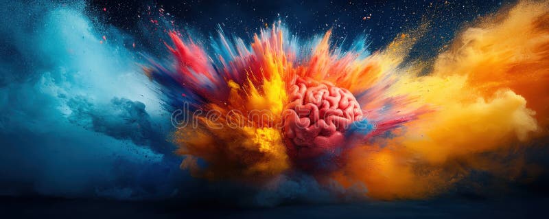 Vibrant Explosion of Colors Surrounding a Human Brain, Symbolizing ...