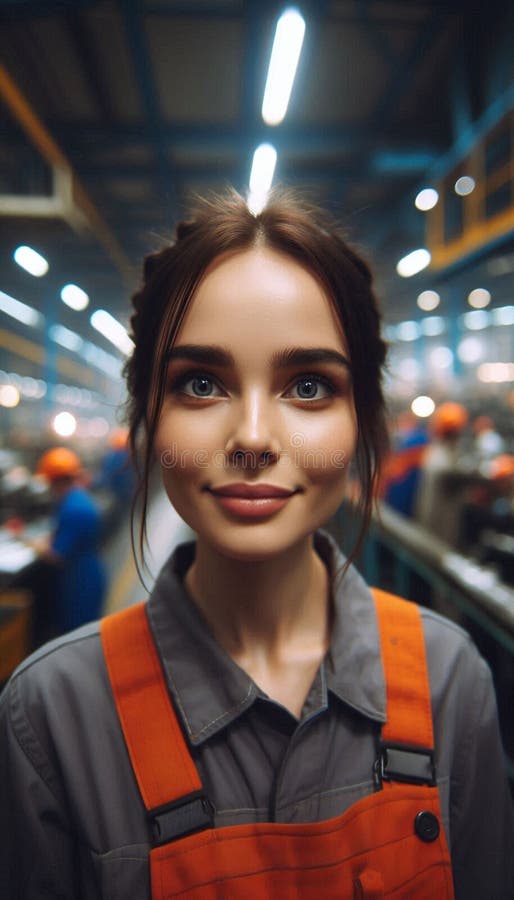Focused Worker in Blue Uniform and Cap at Manufacturing Plant with ...