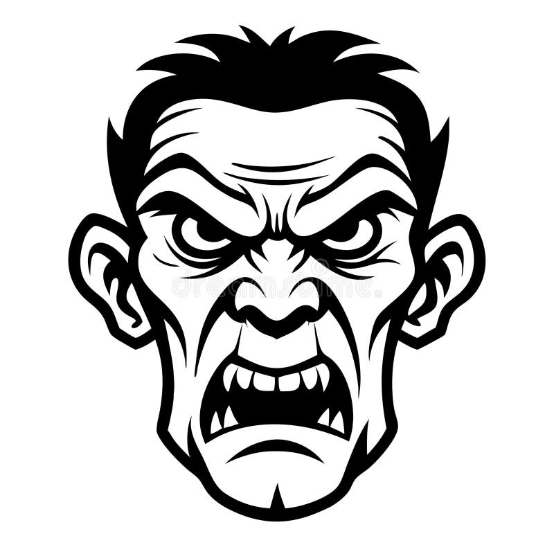Angry and Intense Cartoon Face Design for Tattoo and Graphic Use Stock ...