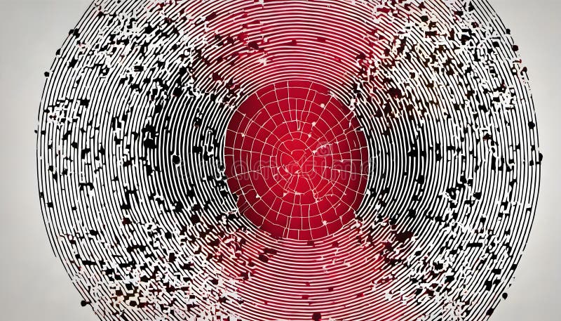 Abstract Concentric Circles with Red Core and Fragmented Black Lines ...