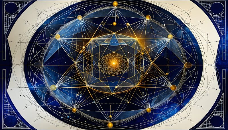 Intricate Geometric Celestial Blueprint in Gold and Blue Stock Photo ...