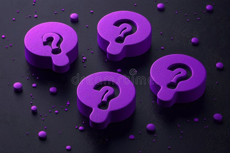 Isometric Purple Chat Bubbles with Question Marks on Black Surface ...