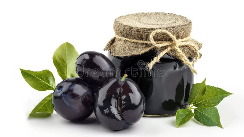 Jar of Plum Jam with Fresh Plums and Leaves, Generative AI Stock Image ...