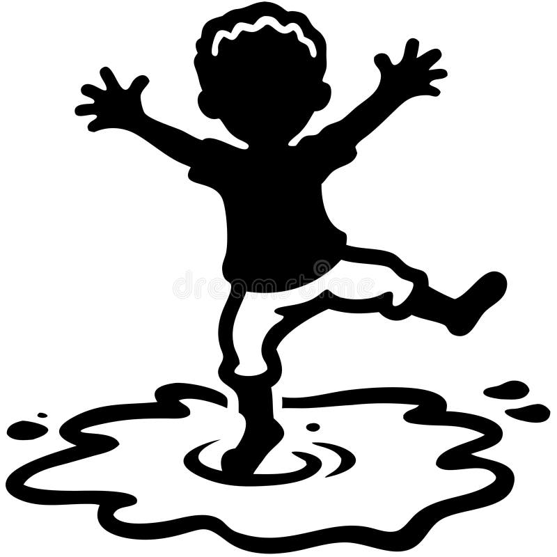 Child Jumping Playfully in Puddle Vector Silhouette for Kids Activities ...