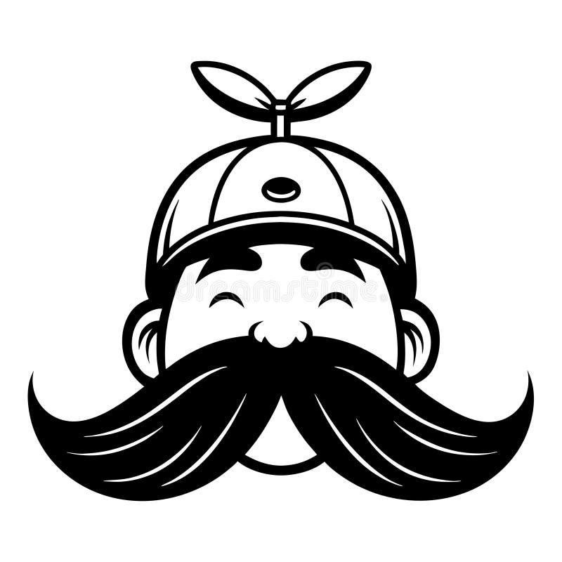 Joyful Man with Whimsical Mustache and Cap Featuring Leaf Design for ...