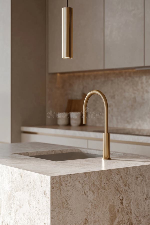 This Image Features a Kitchen with a Marble Counter and Sink, Perfect ...