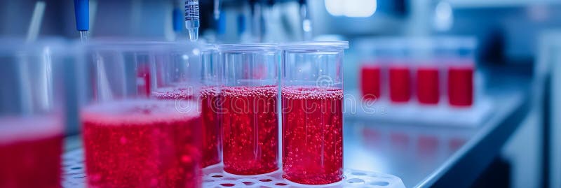 Laboratory Setting with Red Liquid Containers Stock Illustration ...