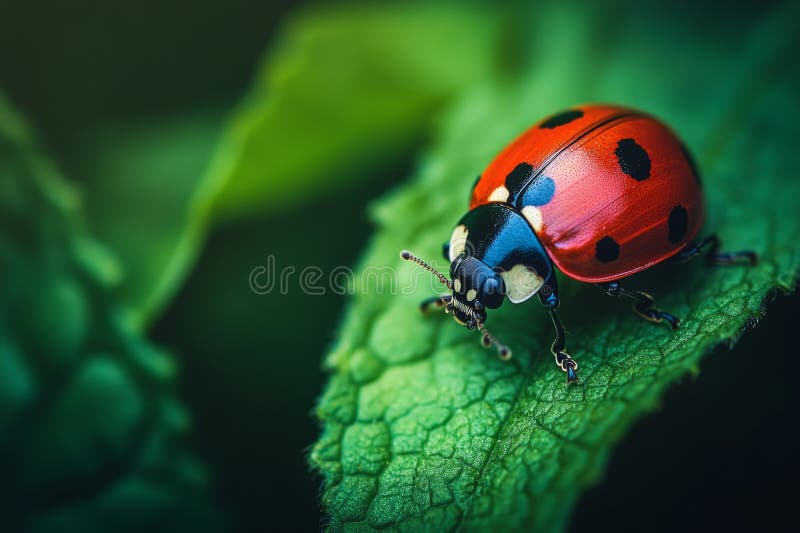 A Close-up of a Vibrant Red Ladybug Resting on a Lush Green Leaf. this ...