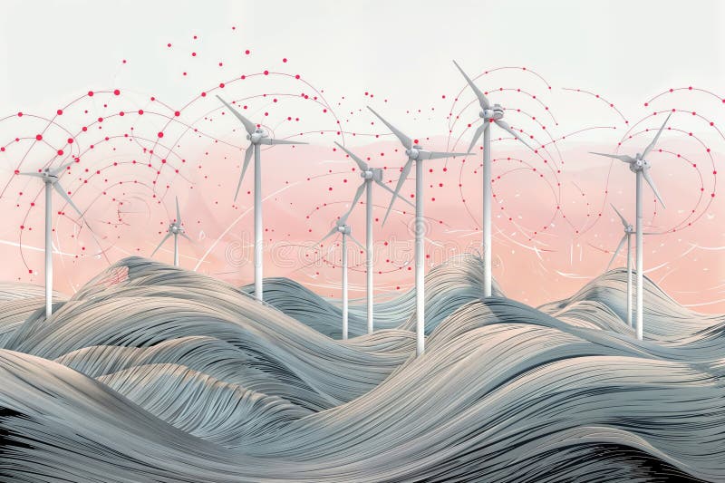 Wind Turbines & Wavy Lines: Landscape with Movement, Generative Ai ...