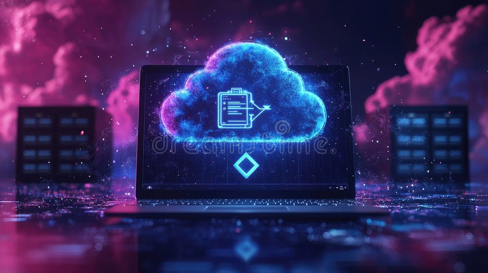 Cloud Computing Concept on Laptop Screen Data Storage, Digital Transformation, and Secure ...