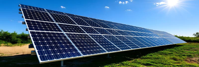 Blue-tinted Solar Panel in Open Area Stock Illustration - Illustration ...