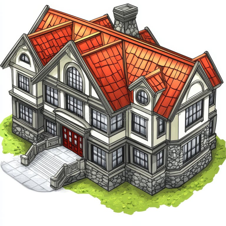 An Image Features a Large Building with a Red Roof and a Balcony, and ...