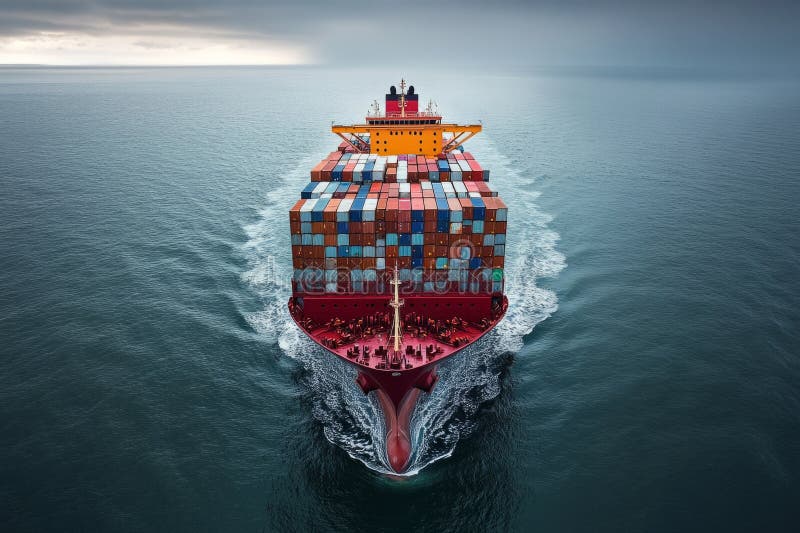 A Vibrant Cargo Ship Sails through Calm Waters. the Containers are ...