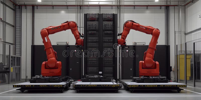 Industrial Space with Robotic Arms Stock Illustration - Illustration of ...